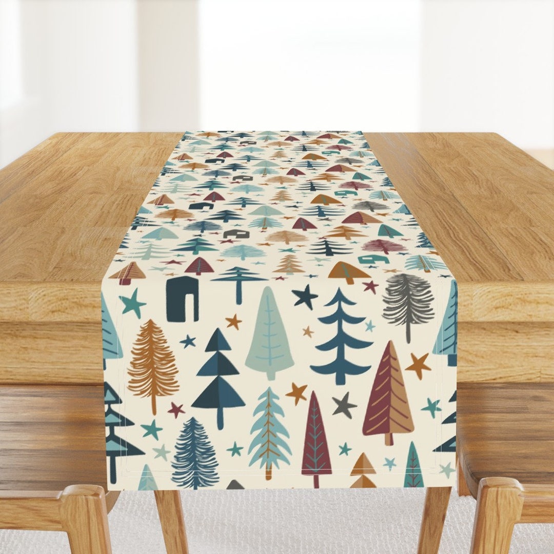 Winter Table Runner - Fir Trees by Fernlesliestudio - Forest Snowy ...
