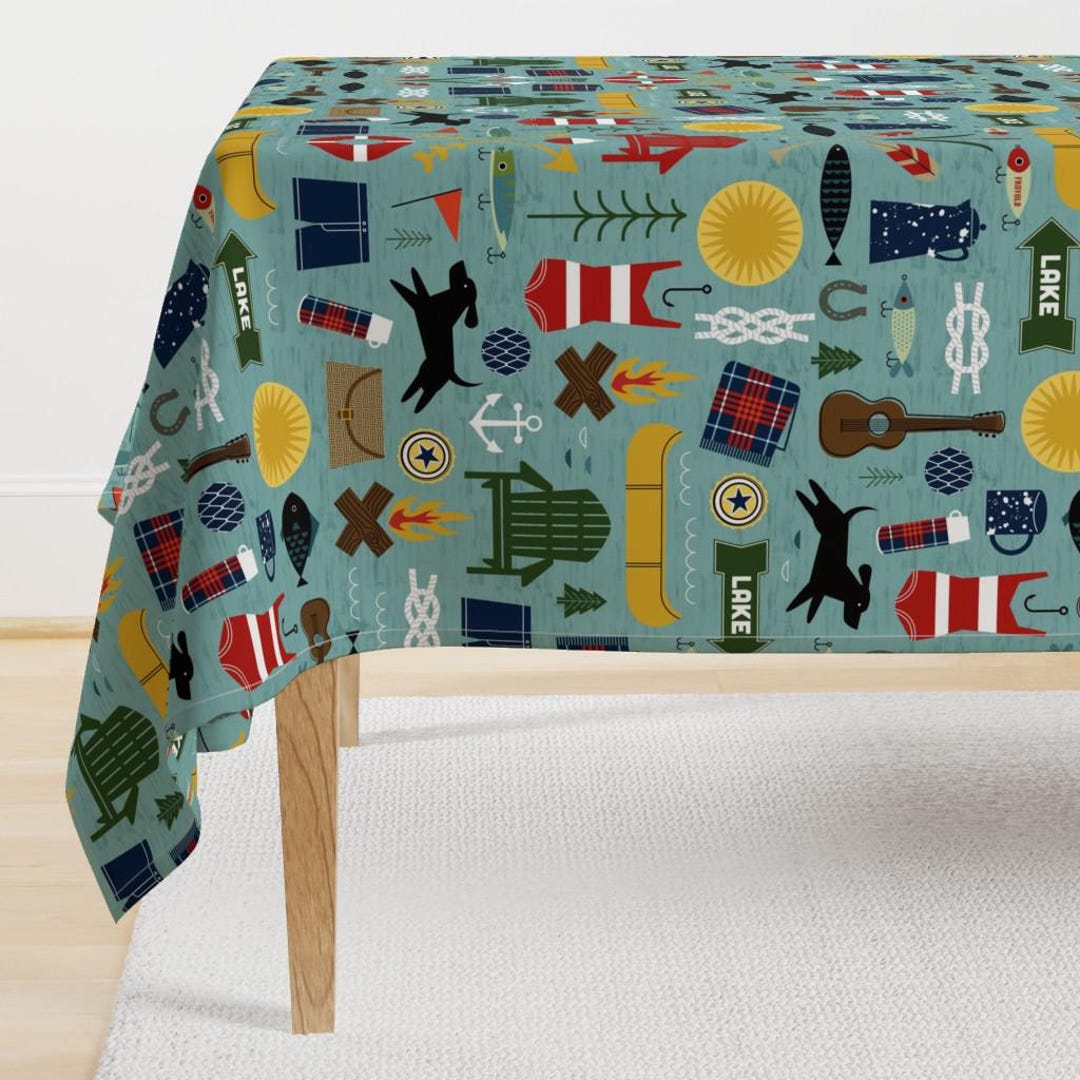 Lake House Tablecloth - Mid-century Lake House by Lellobird - Rustic ...