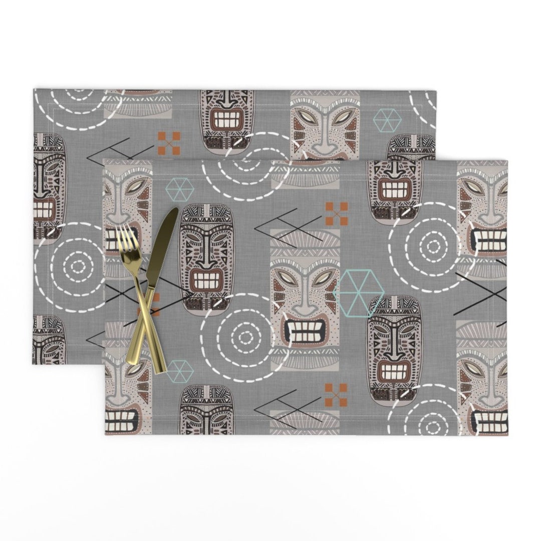 Mid Century Placemats set of 2 Tiki Town Retro Gray by - Etsy
