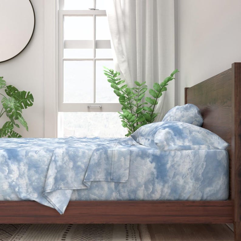 Boho Cloudy Sky Sheets - White Clouds by Lbaron - Light Blue Fluffy ...