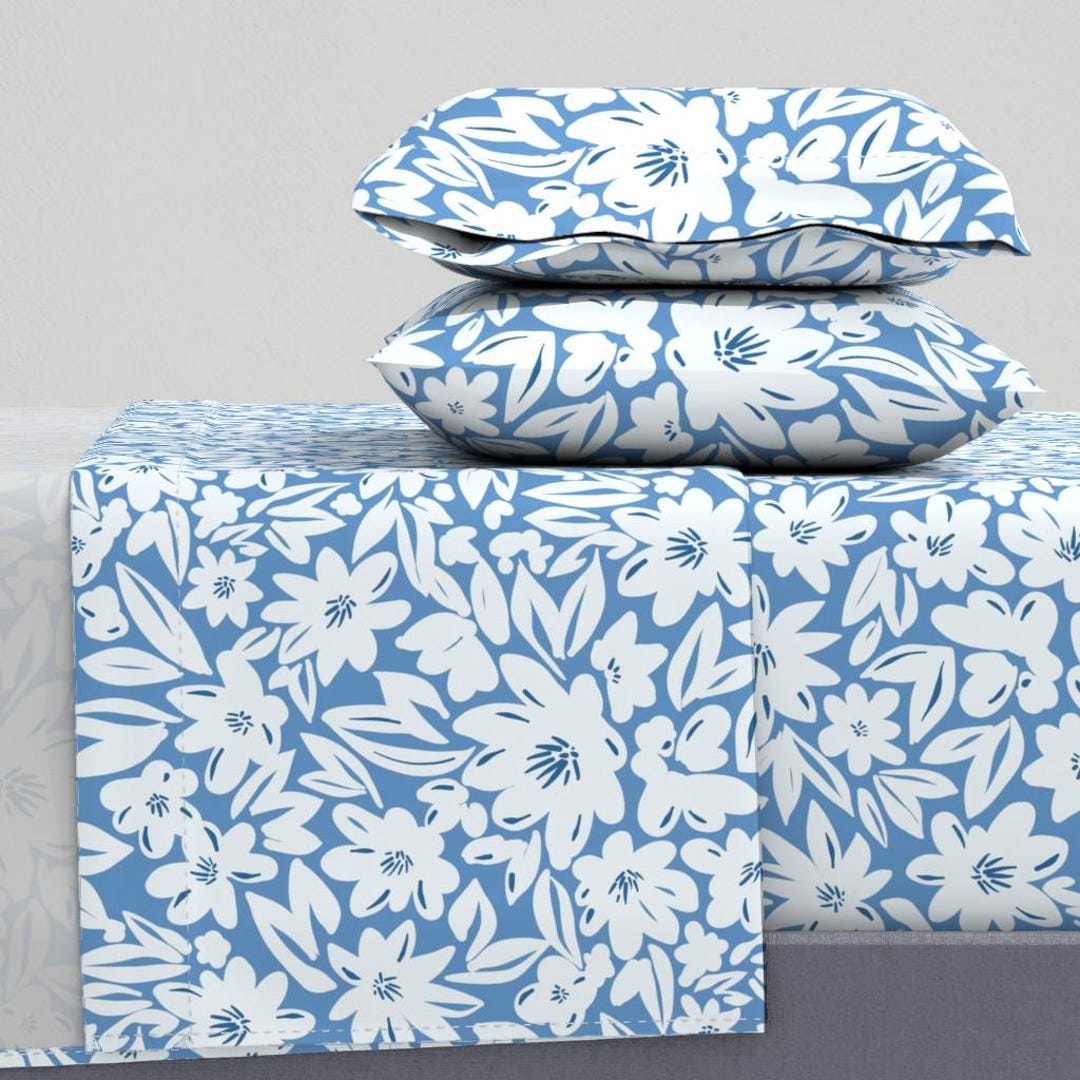 Painterly Botanical Sheets - Floral in Cornflower Blue by ...