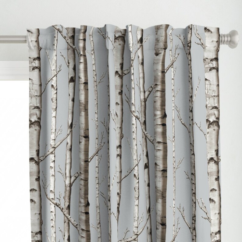 Birch Tree Curtain Panel Birch Grove in Whitestone by - Etsy