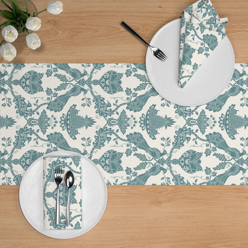 Victorian Table Runner Peacock Aqua by Andreasnuggs - Etsy