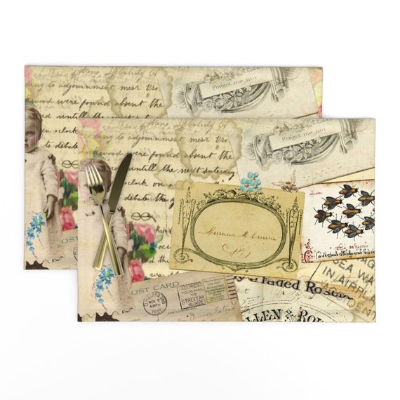 Shabby Chic Placemats set of 2 Collage Baby by - Etsy