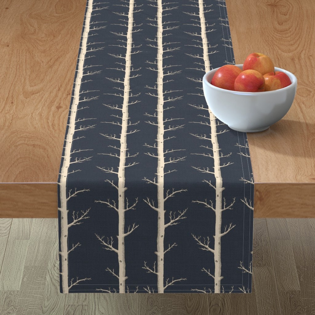 Woodland Table Runner Forest Natural on Charcoal by - Etsy