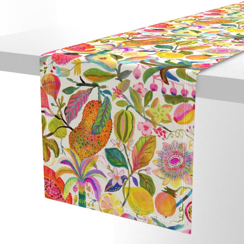 Tropical Fruit Table Runner - Watercolor Rainbow Summer Bright Colorful ...