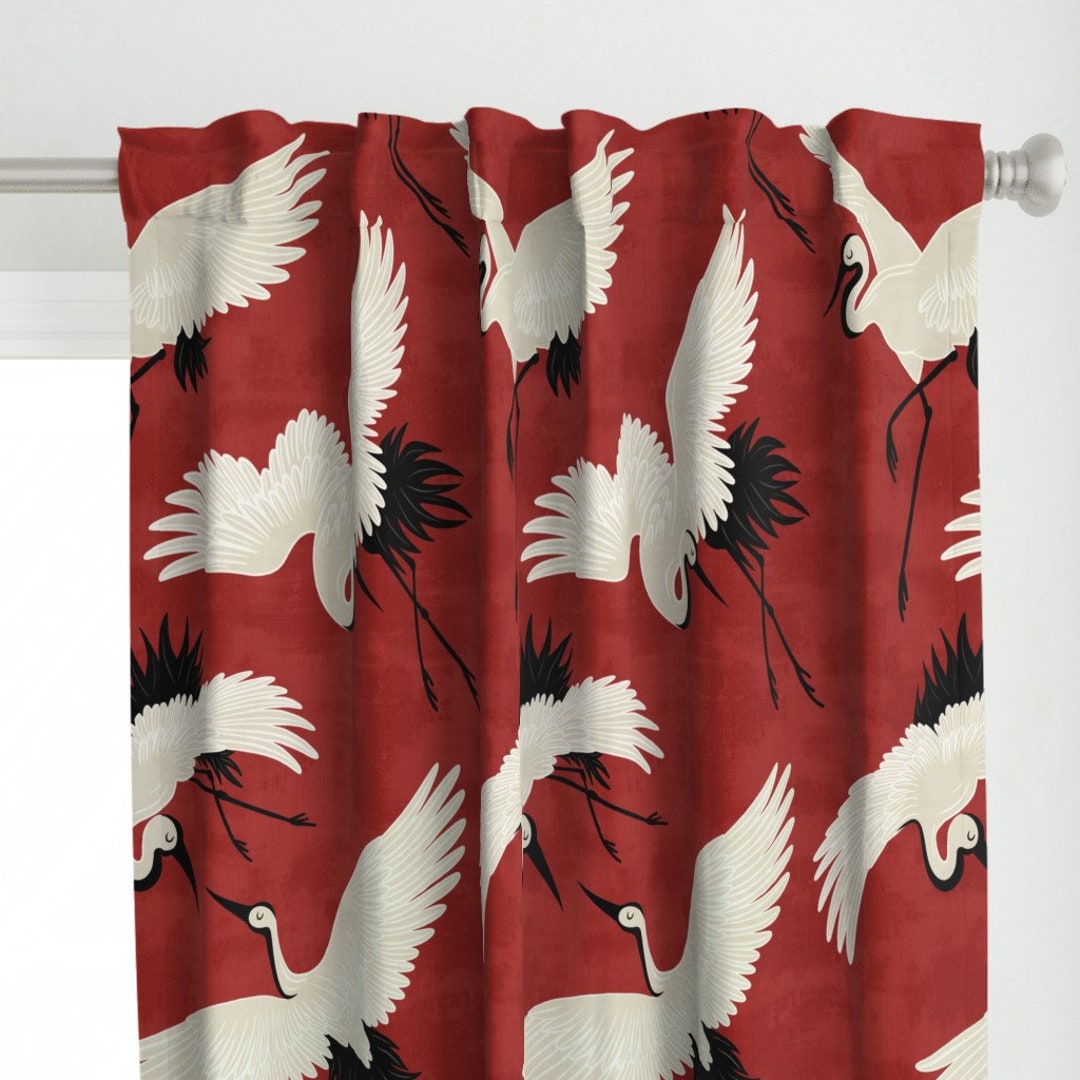 Elegant Crane Curtain Panel Cranes Red by Kimsa Red Ivory Black ...