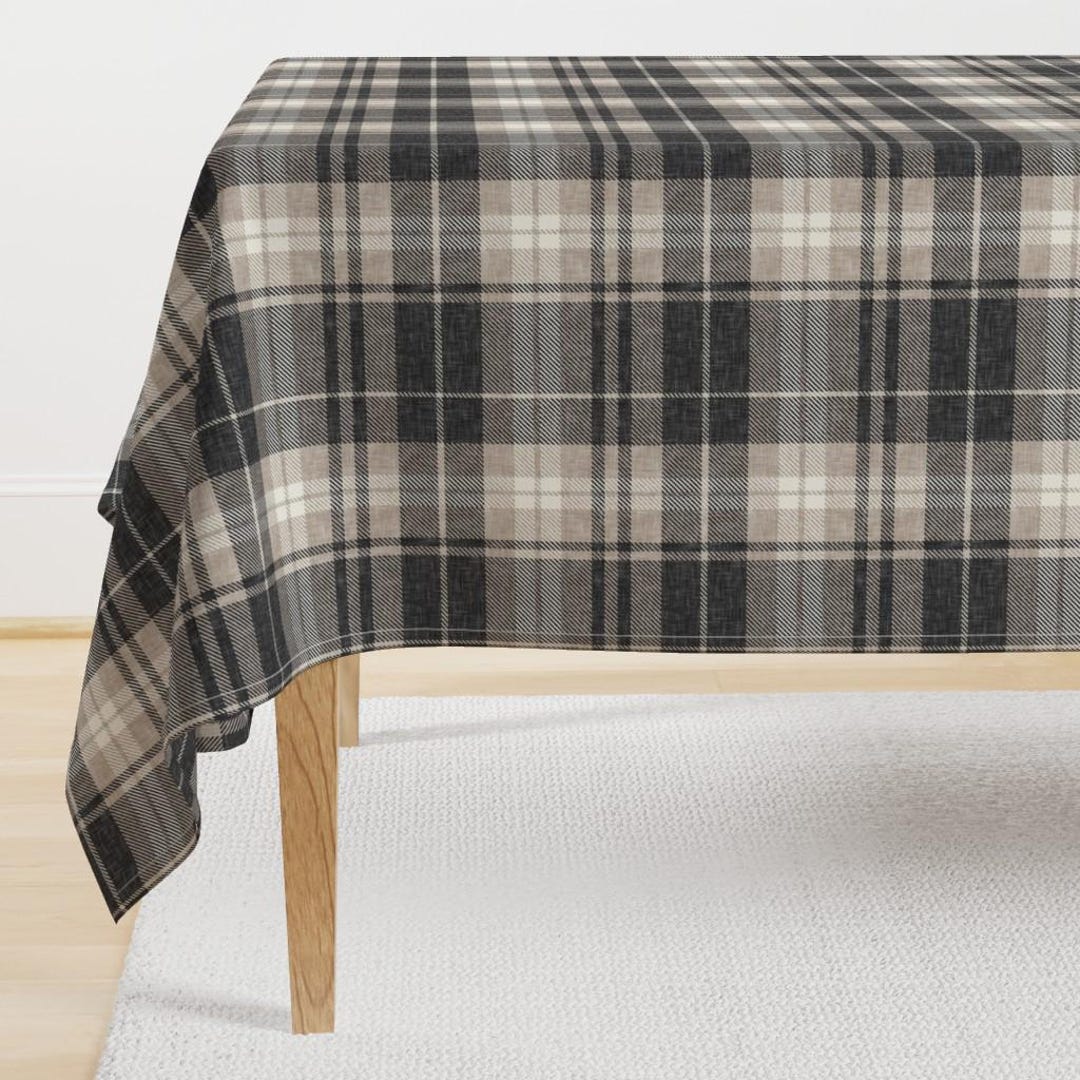 Autumn Plaid Tablecloth - Neutral Plaid Charcoal by Littlearrowdecor ...