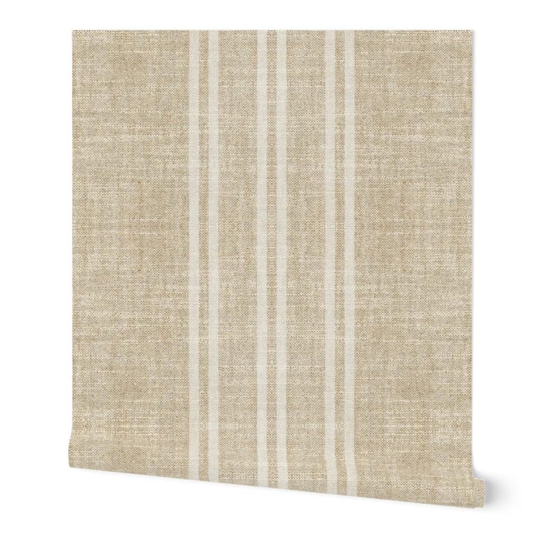 Weathered Stripe Textured Grasscloth Wallpaper - French Ticking Stripes ...