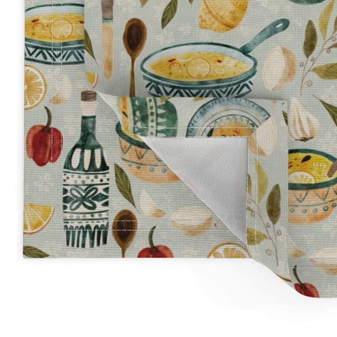 Mediterranean Food Placemats Set of 2 - Cuisine Green Blue Mint ...