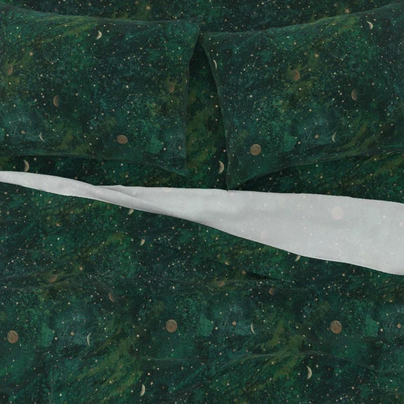 Celestial Sky Sheets - Dark Green Galaxy by Rebecca_reck_art - Emerald ...