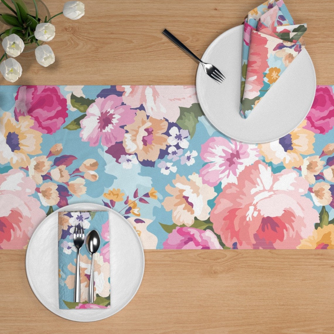 Large Scale Floral Table Runner Flower Season by | Etsy