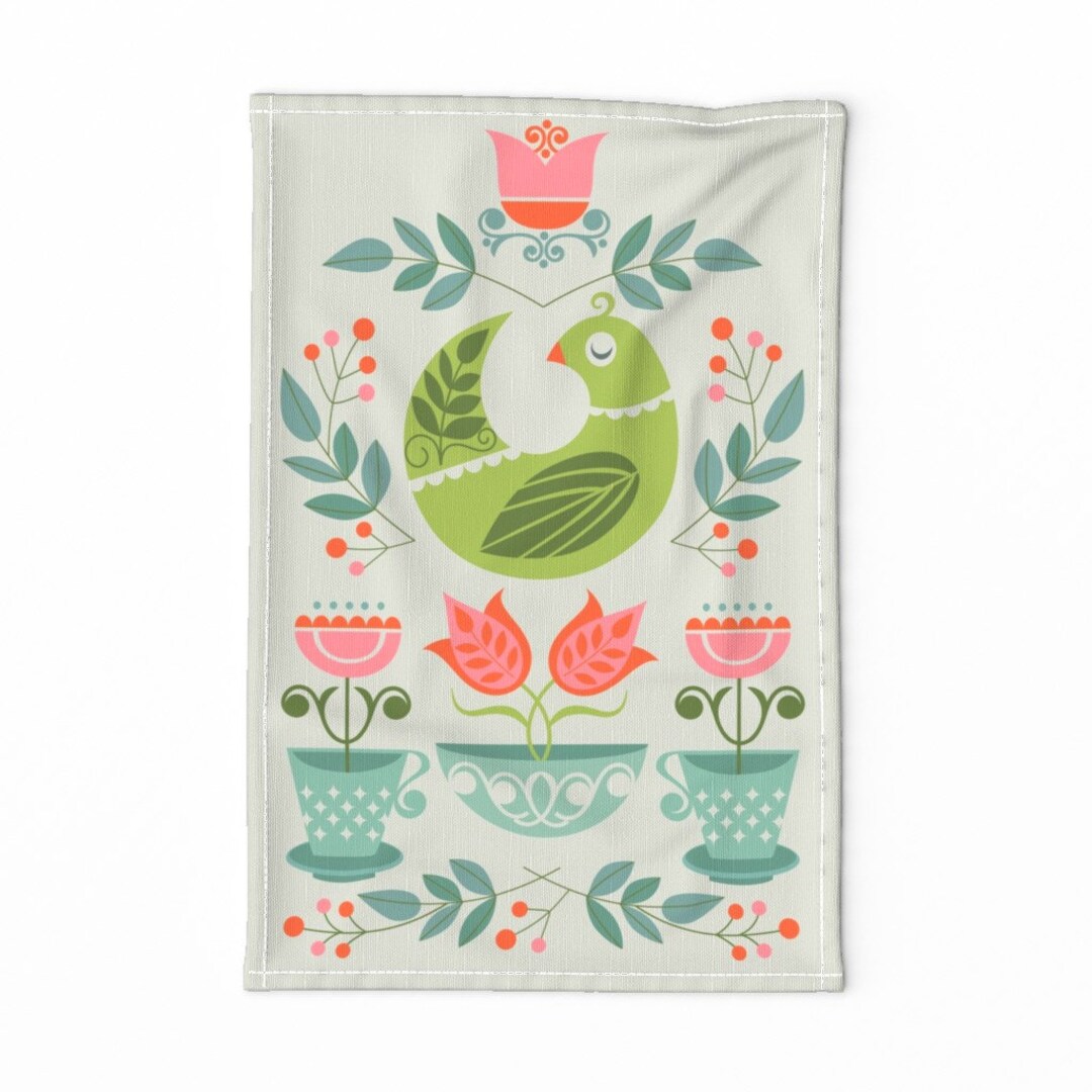 Swedish Folk Art Tea Towel - Scandinavian Folk by Studiojenny ...