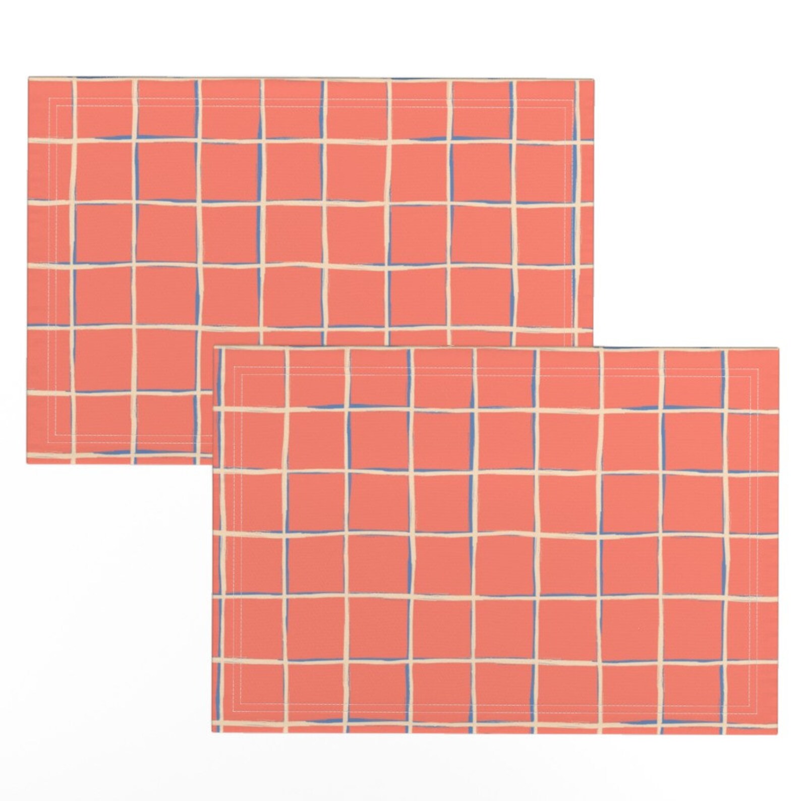 Coral Grid Placemats set of 2 Coral Pink Pool Tiles by - Etsy
