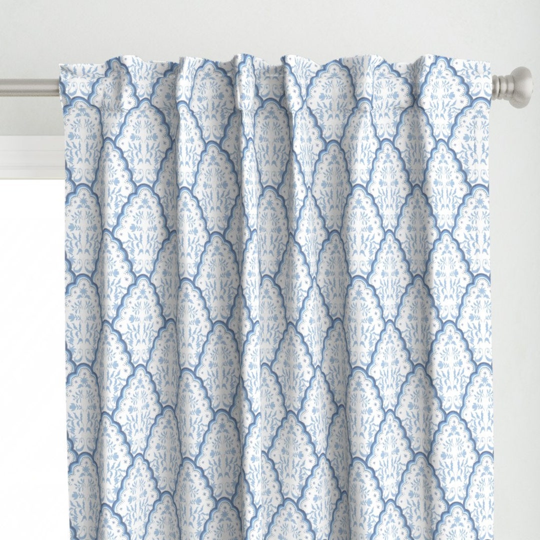 Paisley Scallop Curtain Panel - Blue White Scales Feminine Dainty ...