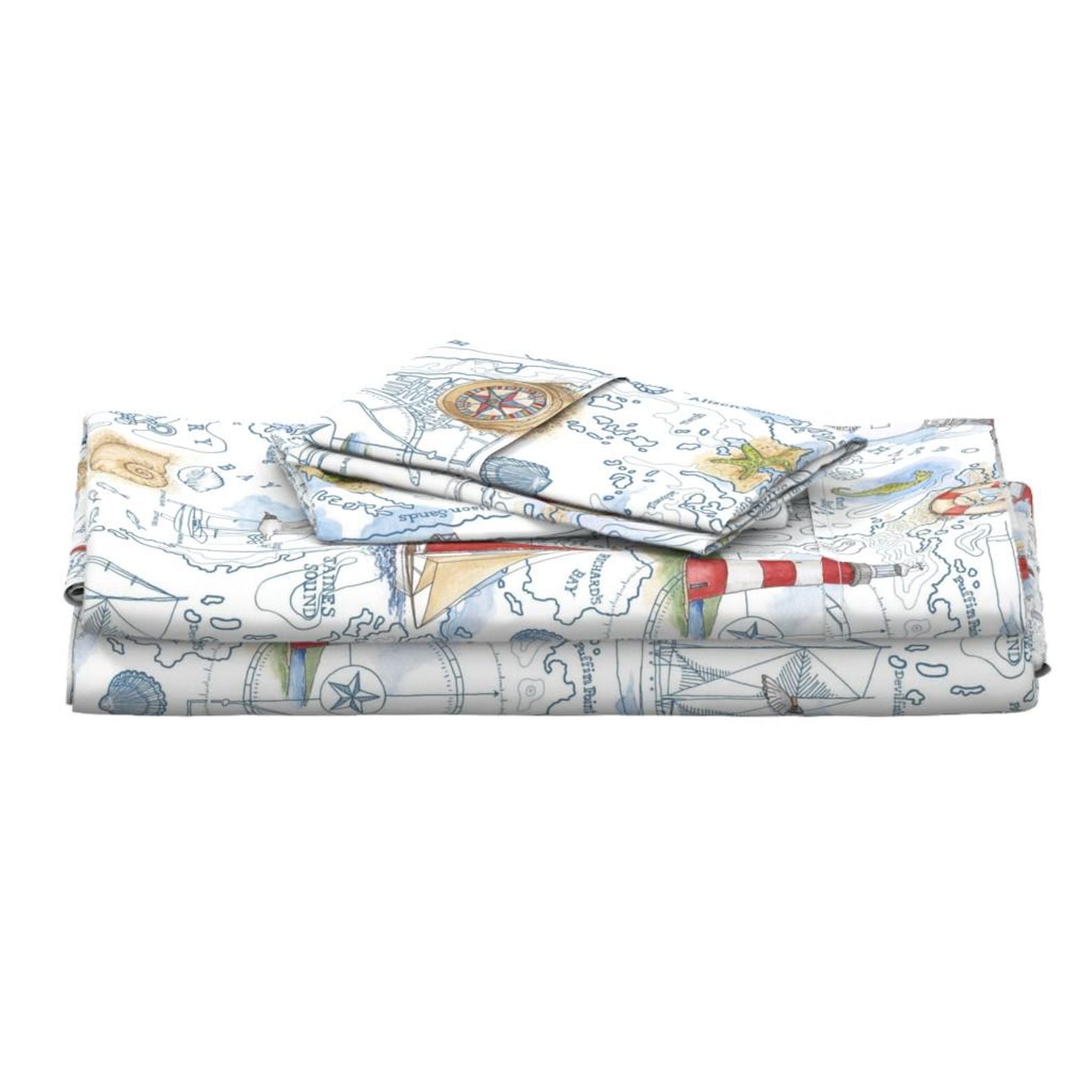 Nautical Sheets - Sail Away Map by Felicity_jane_design - Hand Drawn ...