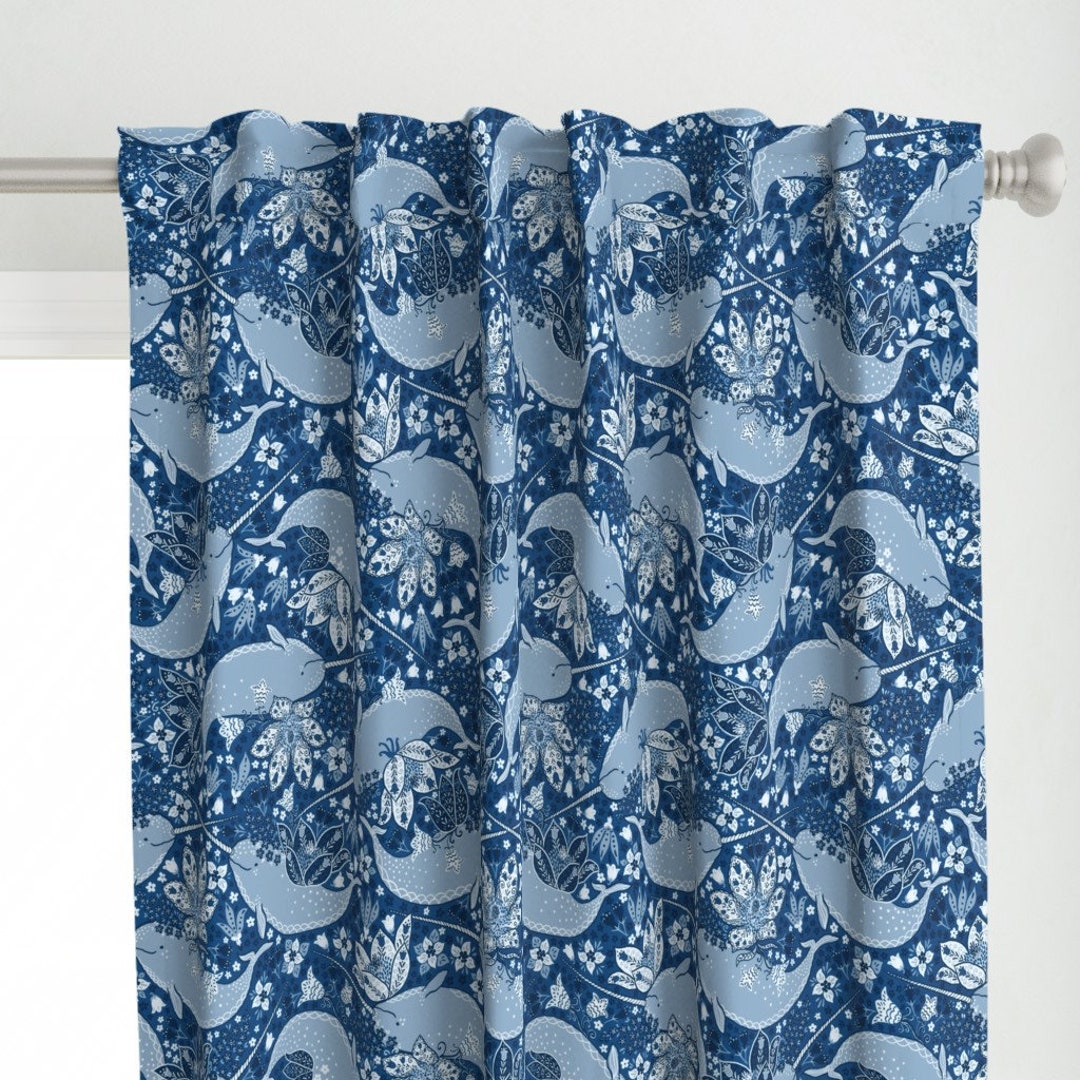Blue Narwhals Curtain Panel Whimsical Narwals by - Etsy