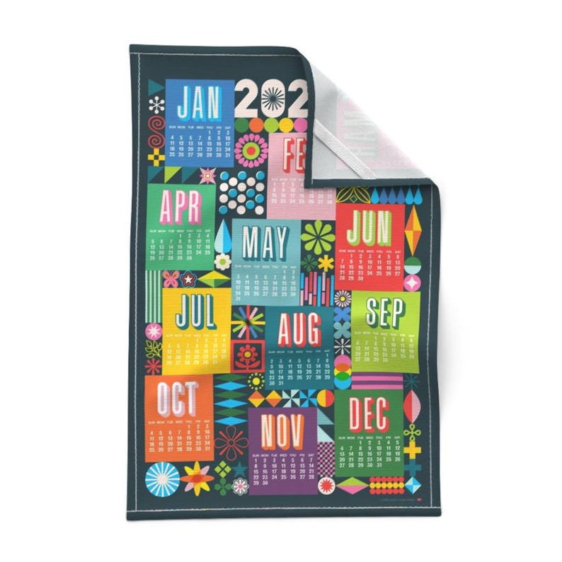 2026 Calendar Tea Towel - Quilt Block Calendar by Pennycandy - Colorful ...