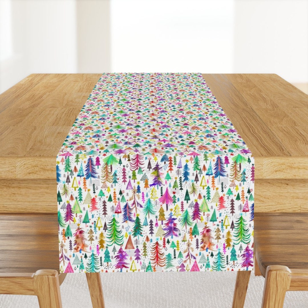 Woodland Table Runner Colorful Pines by Ninola-design Trees Winter ...