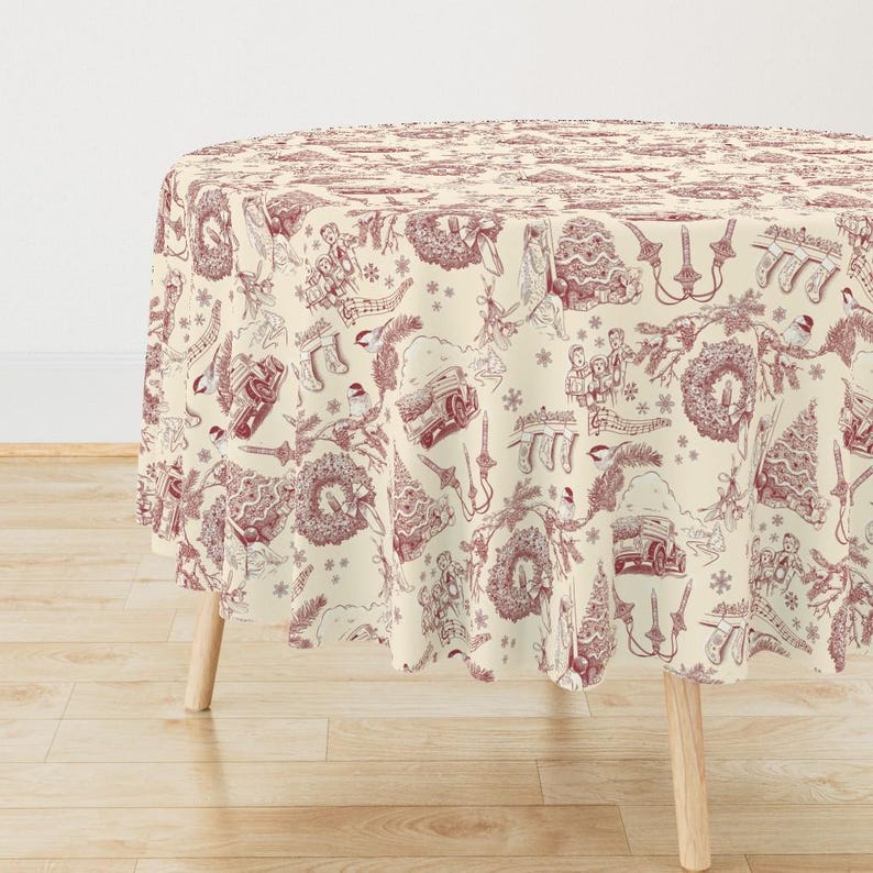 Holiday Toile Tablecloth - Holiday Traditions by Vinpauld - Red on ...