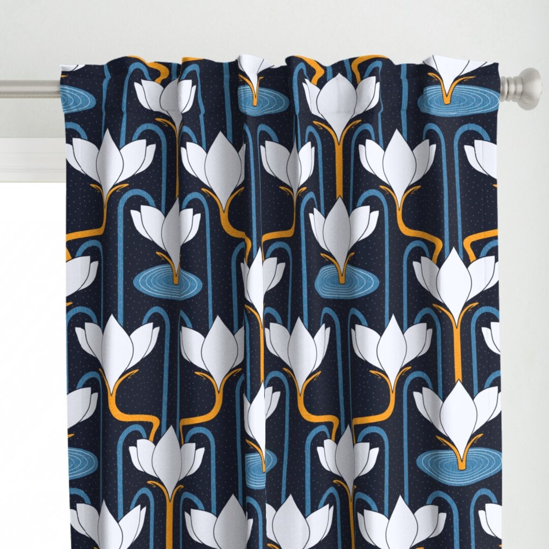 Art Nouveau Curtain Panel Fountain by Northstarstudio Graceful Lotus Crocus Lilly Flower Custom ...