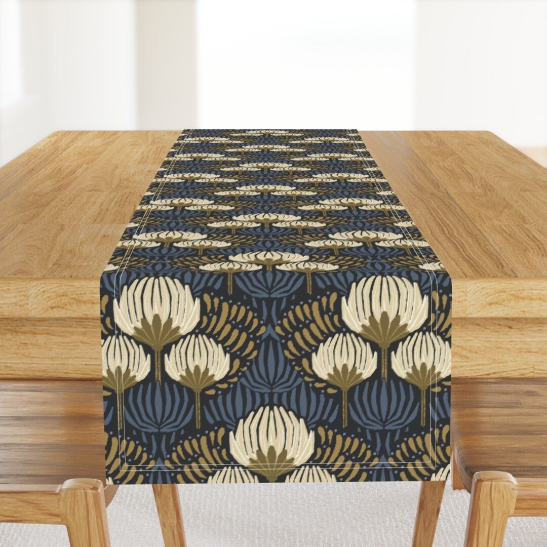 Art Deco Table Runner - Cream Gold Blue Large Scale Maximalist Large ...