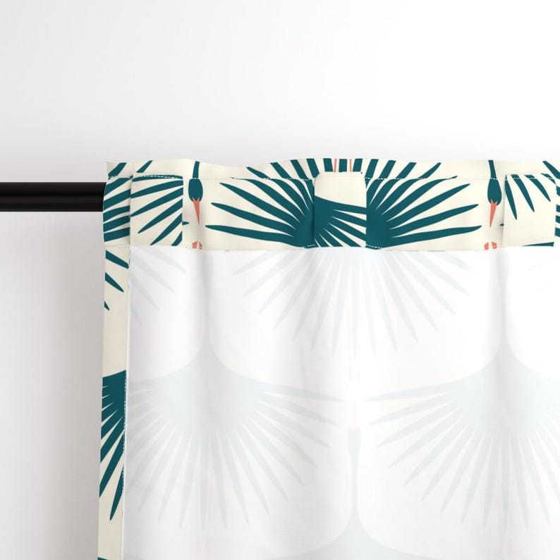 Mod Cranes Curtain Panel - Teal Cream Ivory Mid Century Modern Art Deco ...