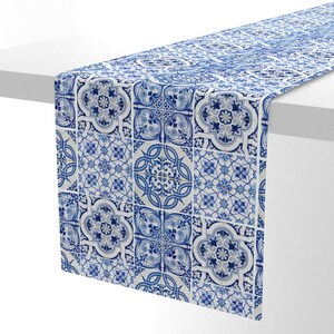 Mediterranean Tile Table Runner - Blue White Floral Moroccan Summer ...