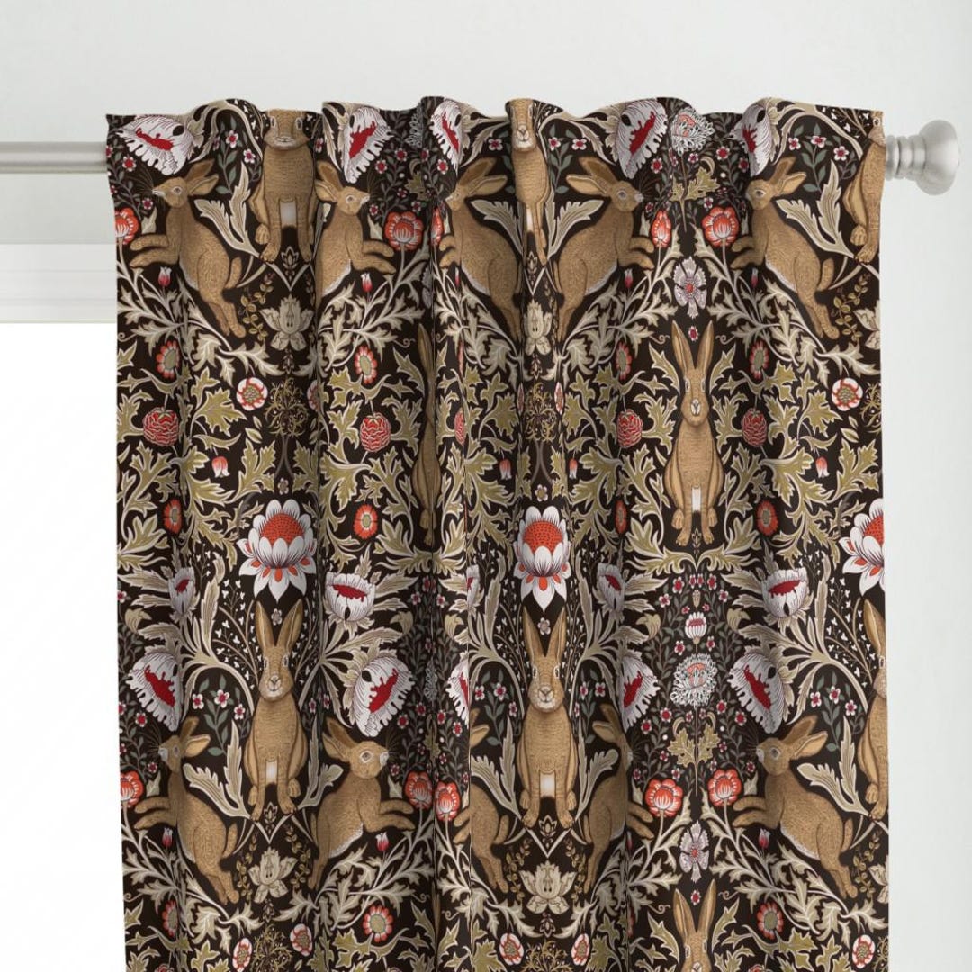 Rabbit Curtain Panel - Heritage Meadow by Rumanajdesigns - Neutral ...