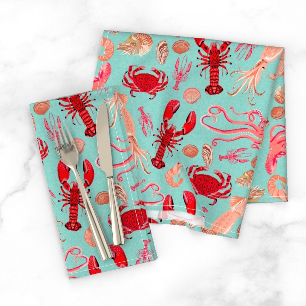 Octopus Squid Sea Shells Mint Seafood Napkins sold by Liberated ...