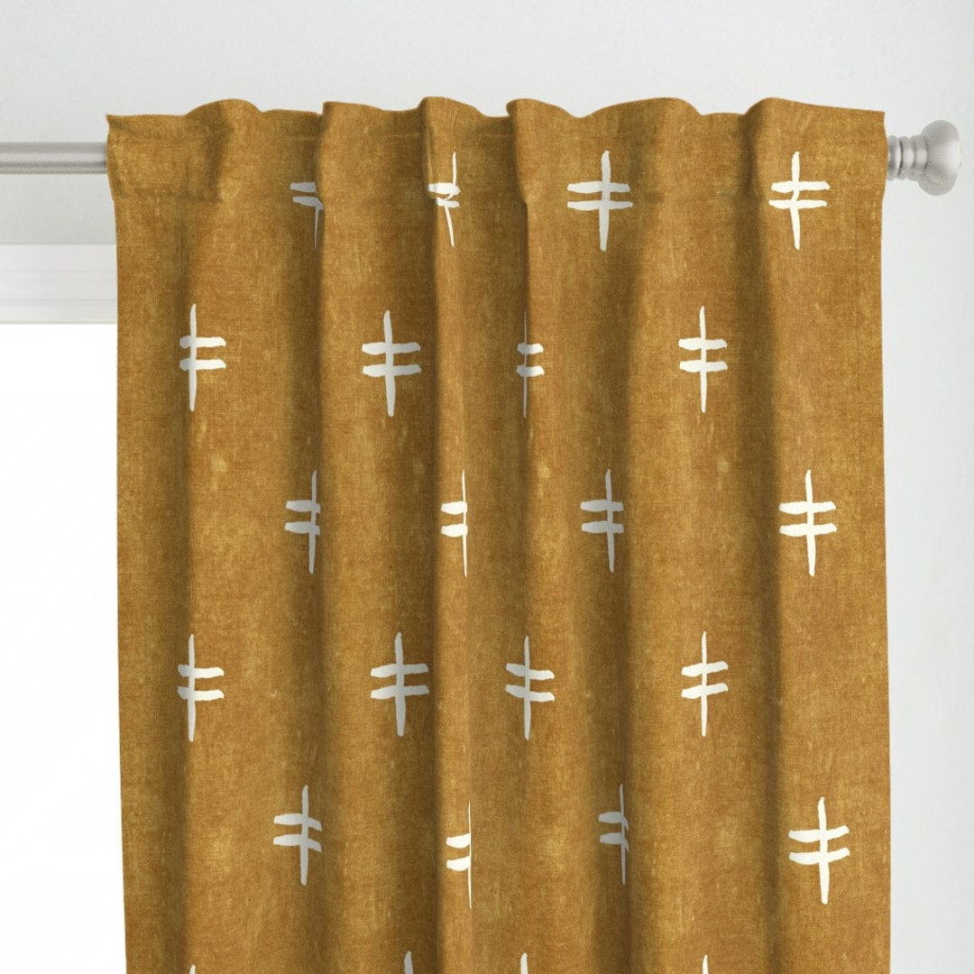 Mustard Gold Curtain Panel - Boho Mud Cloth Bohemian Gender Neutral ...
