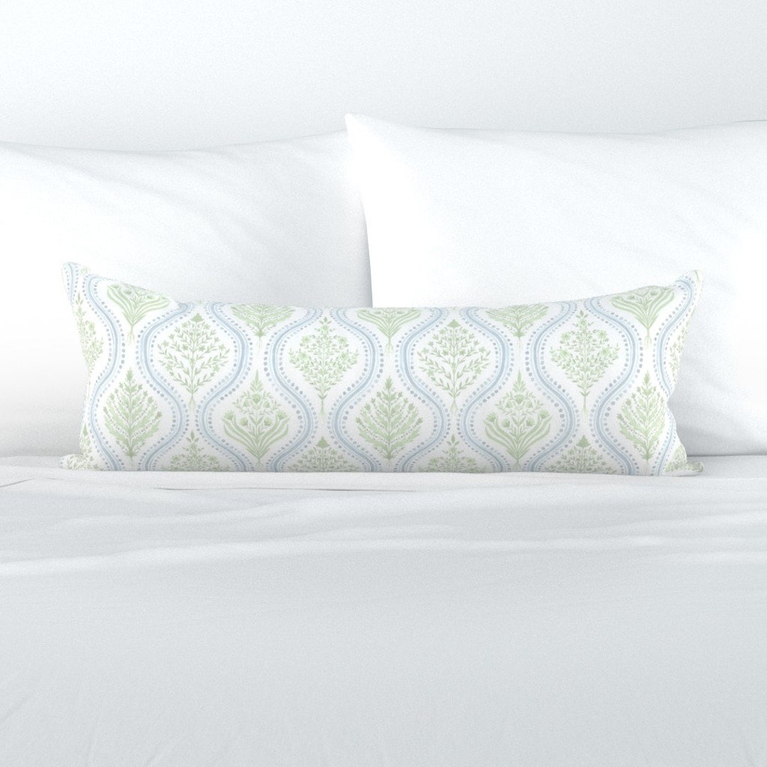 Preppy Paisley XL Lumbar Pillow - Green Blue Cottage Vine Extra Large ...