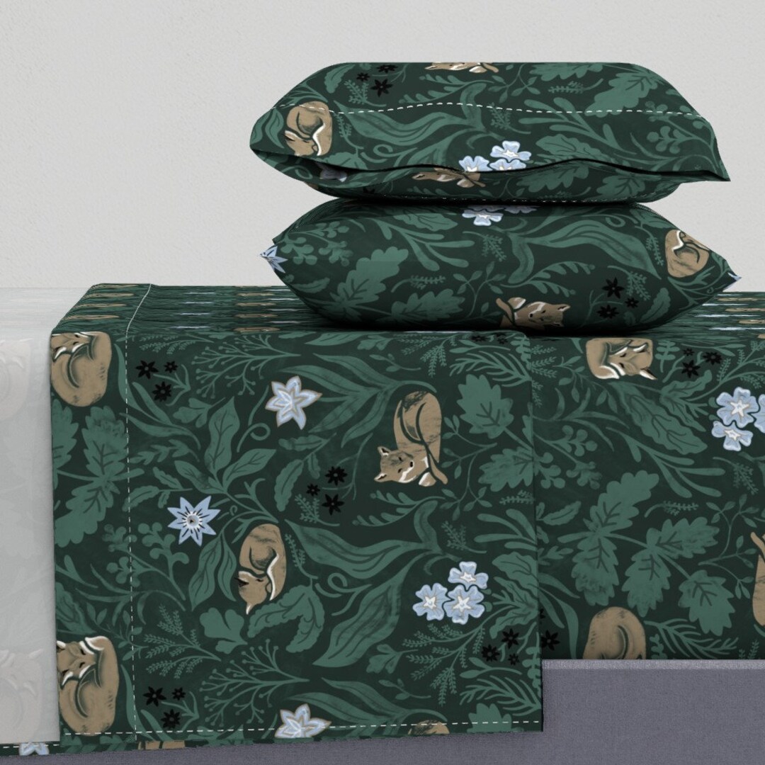 Woodland Fox Sheets Calm Foxes by Ronya_lake Botanical - Etsy