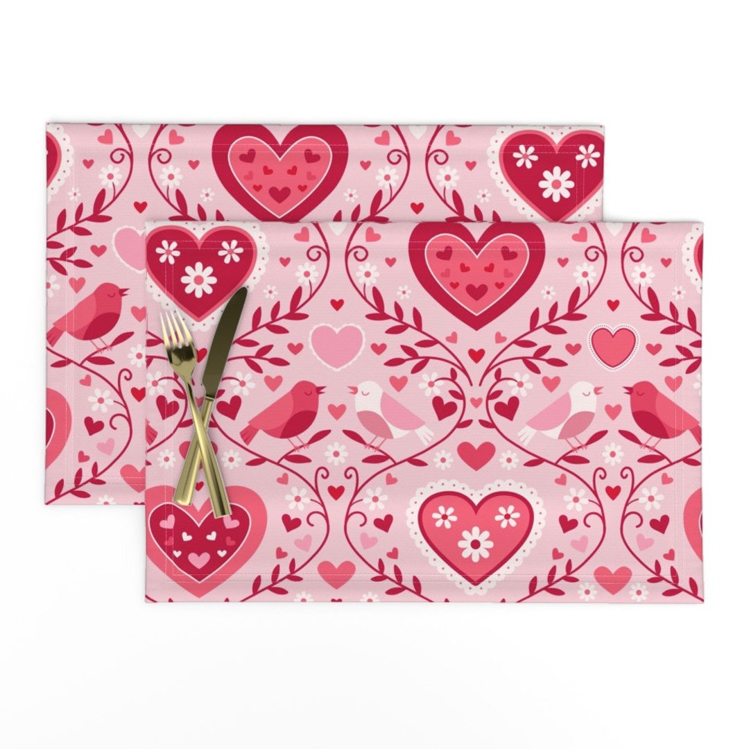 Romantic Red Hearts Placemats set of 2 Love Birds by Dottieandcaro ...
