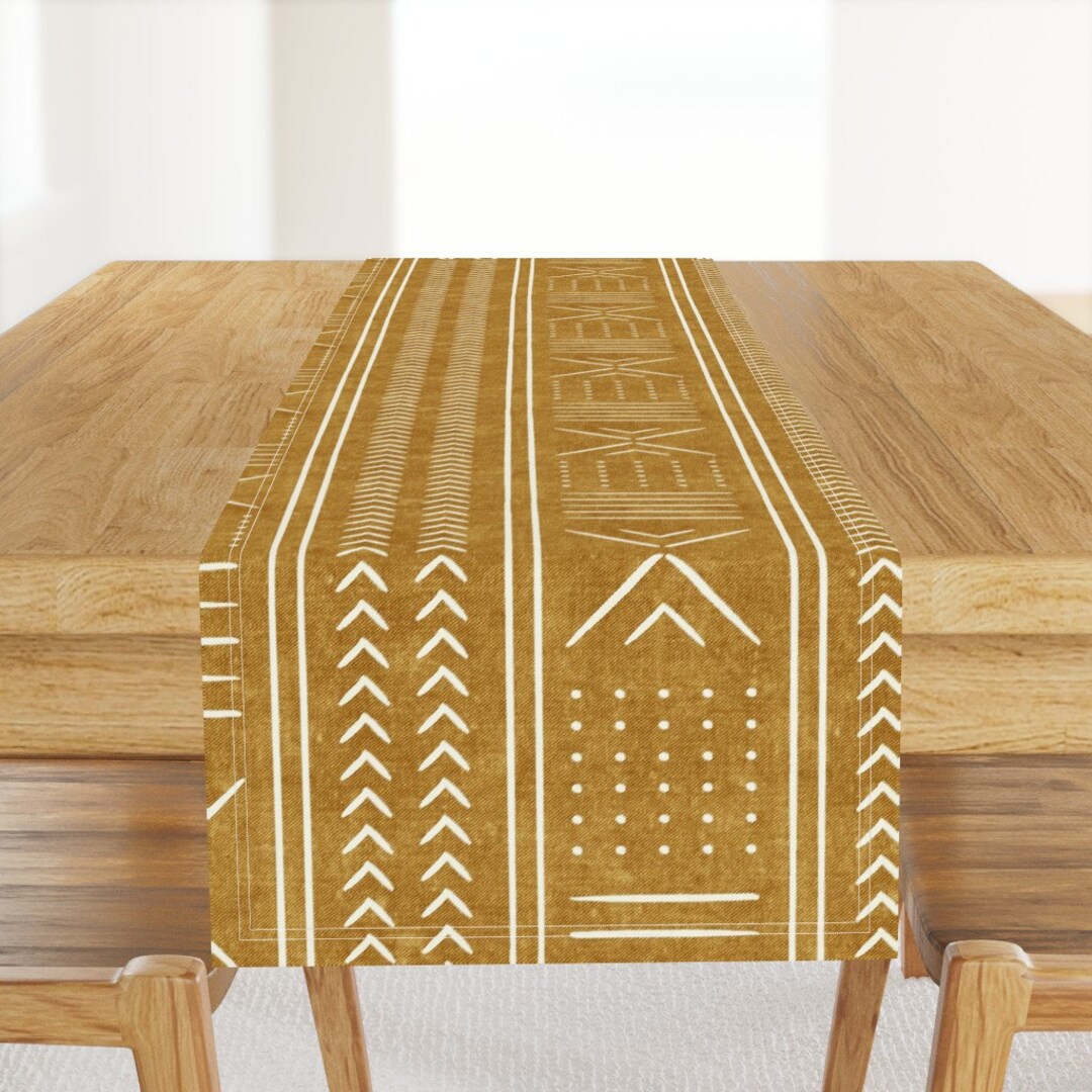 Geometric Stripe Table Runner - Mustard Gold Weathered Look Cotton ...