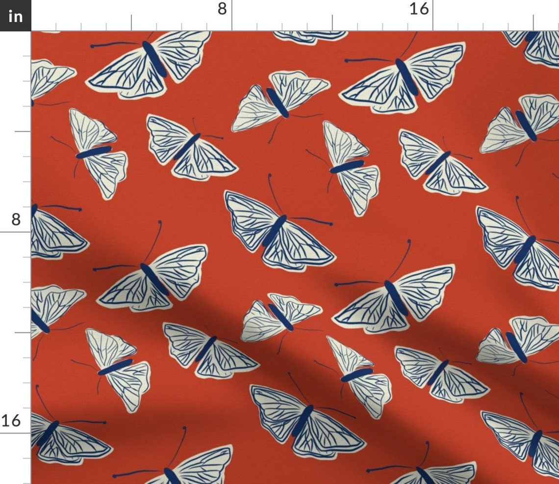 Hand Drawn Moths Tea Towel Large Scale Moths on Rust by - Etsy