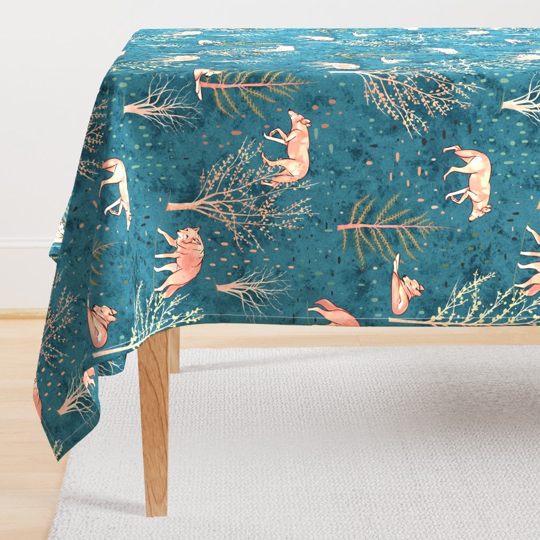Teal Red Wolf Tablecloth Red Wolf Woods by Elisabethnoel Woodland ...