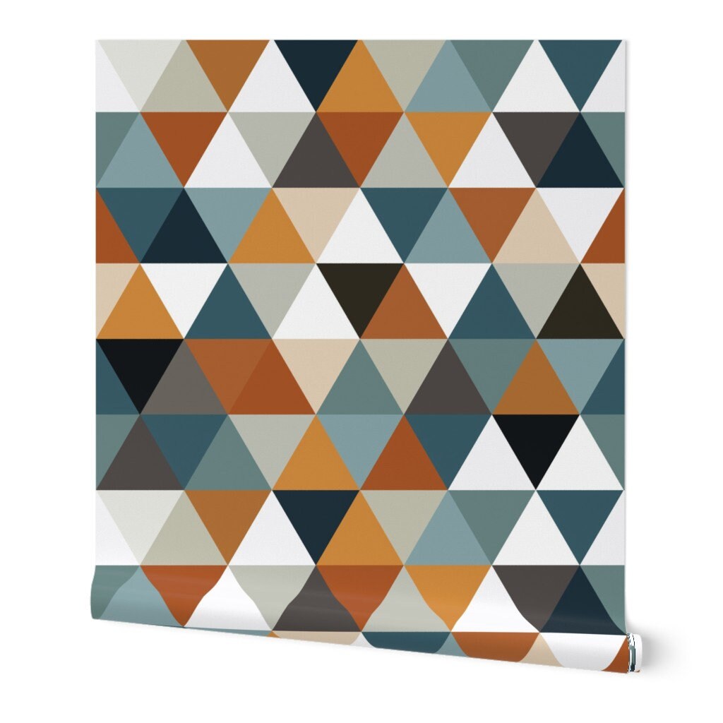 Teal and Rust Commercial Grade Wallpaper 6 Triangles - Etsy
