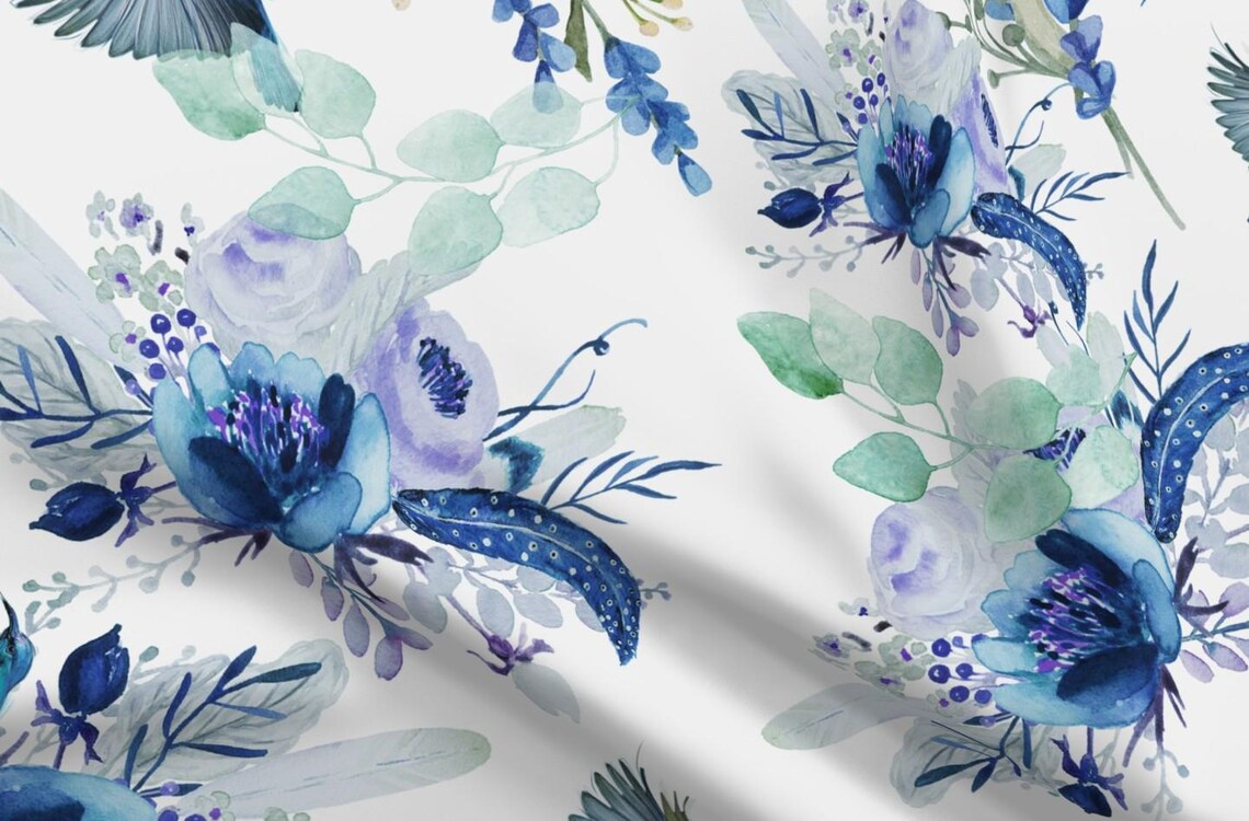 Watercolor Birds Sheets - Hummingbirds by Dawn_leblanc - Blue Green ...