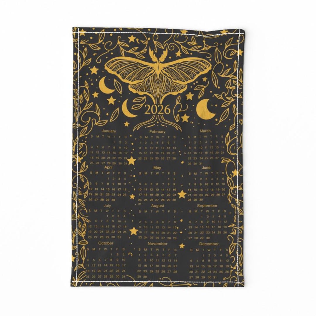 2026 Calendar Tea Towel - New Lunar Moth by Mitalimdesigns - Magic Moon ...