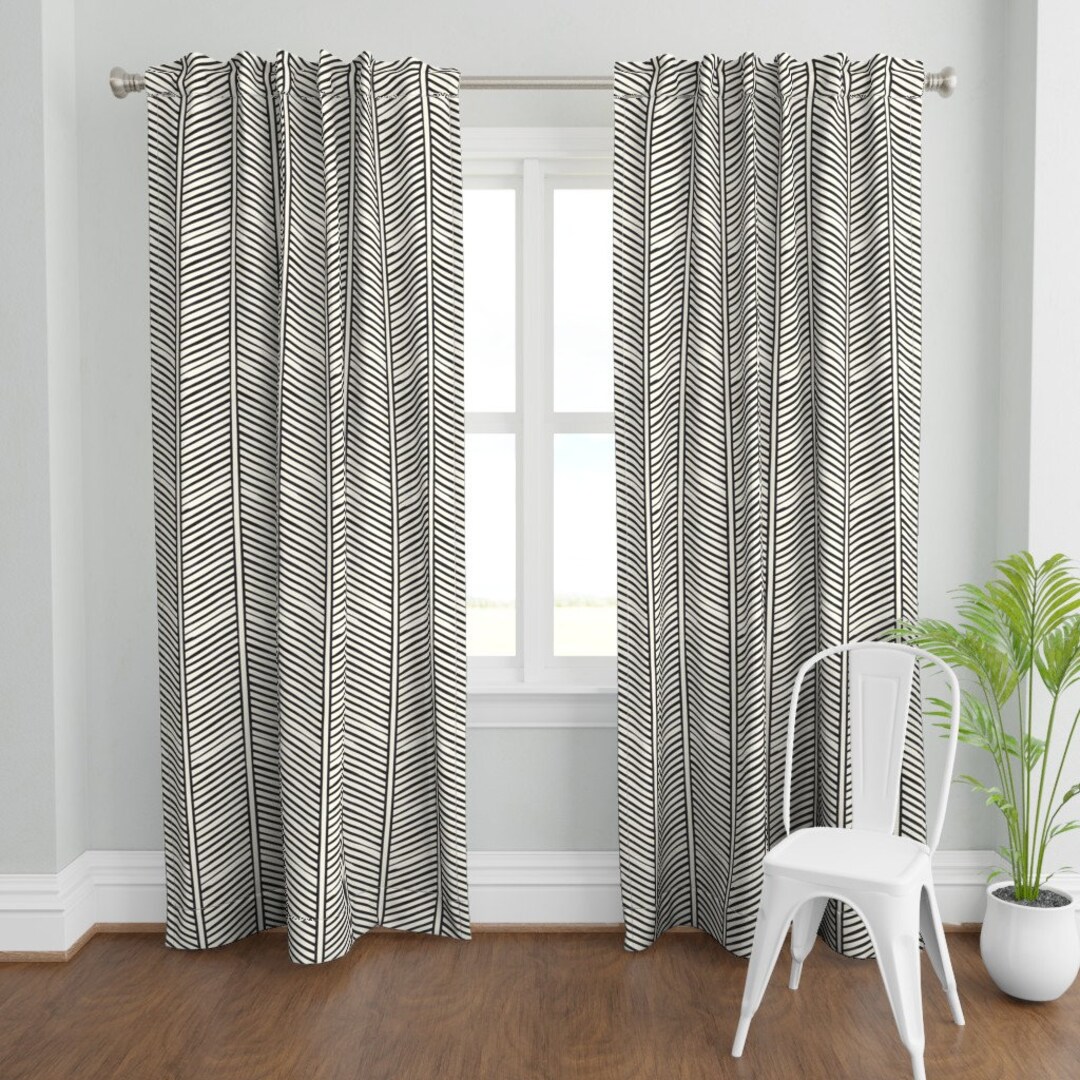 Charcoal Chevron Curtain Panel Chevron Black on Cream by - Etsy