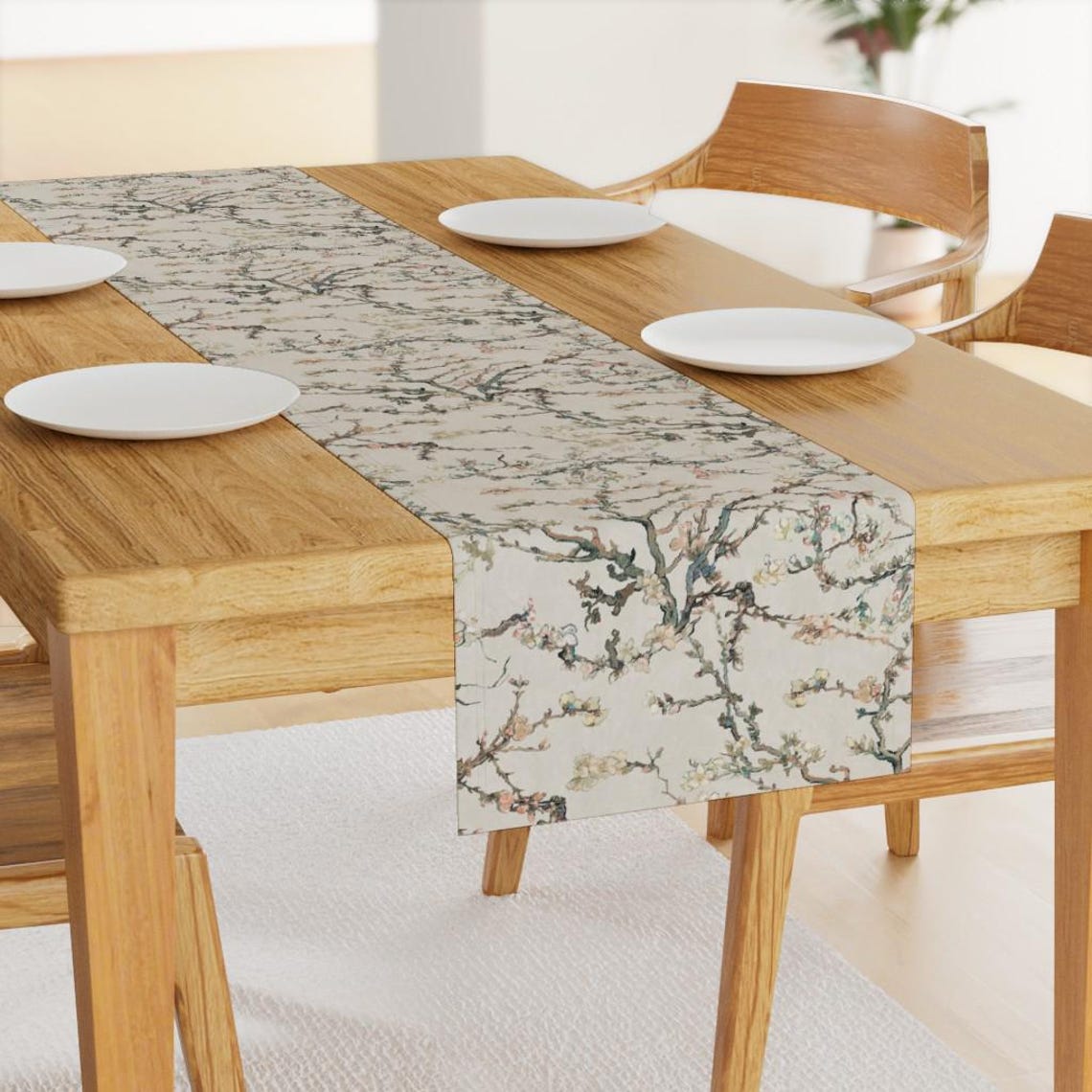 Neutral Beige Table Runner - Blooms Blossoms Impressionist Artistic ...