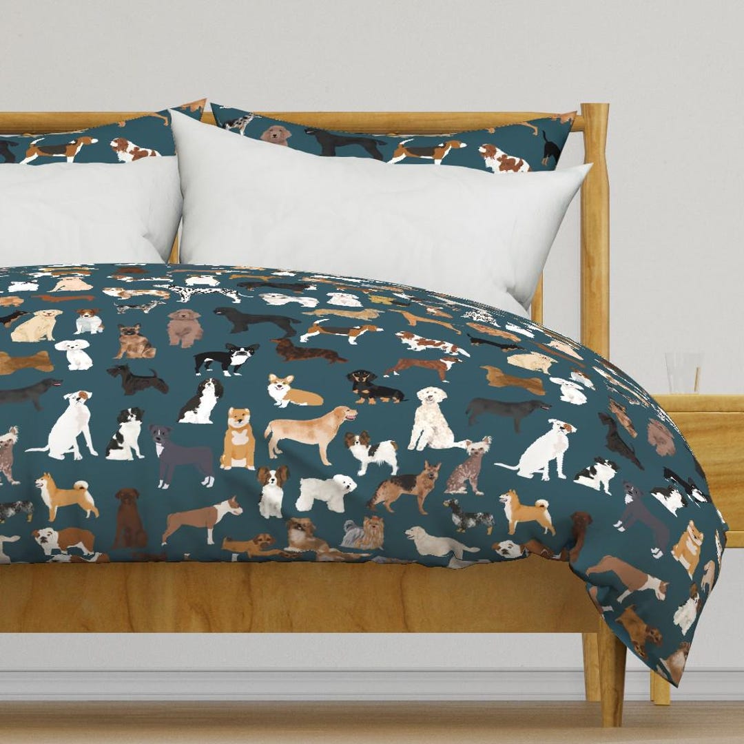Dog Breeds Bedding - Dogs on Navy by Petfriendly - Watercolor Large ...