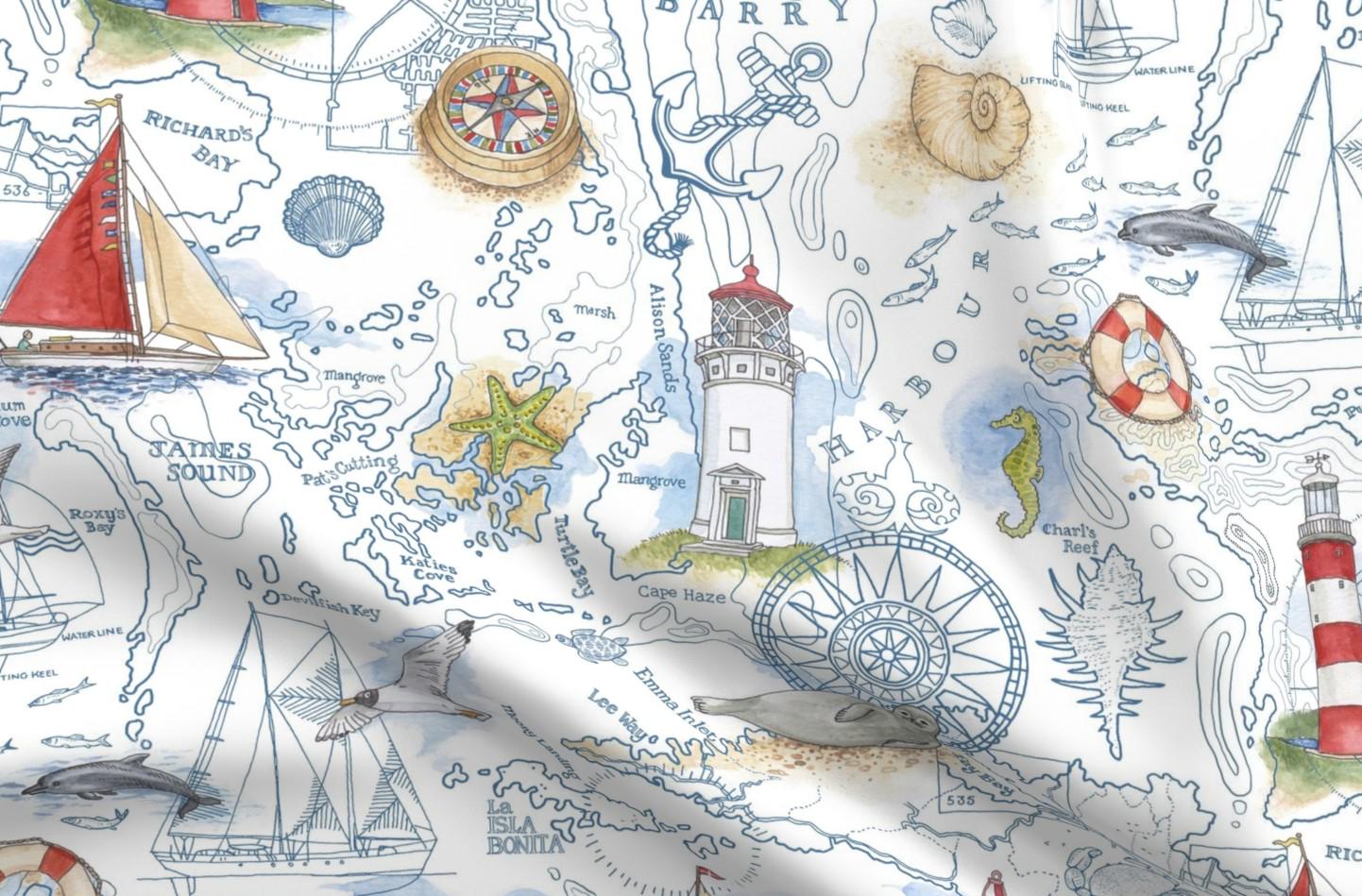 Nautical Sheets - Sail Away Map by Felicity_jane_design - Hand Drawn ...