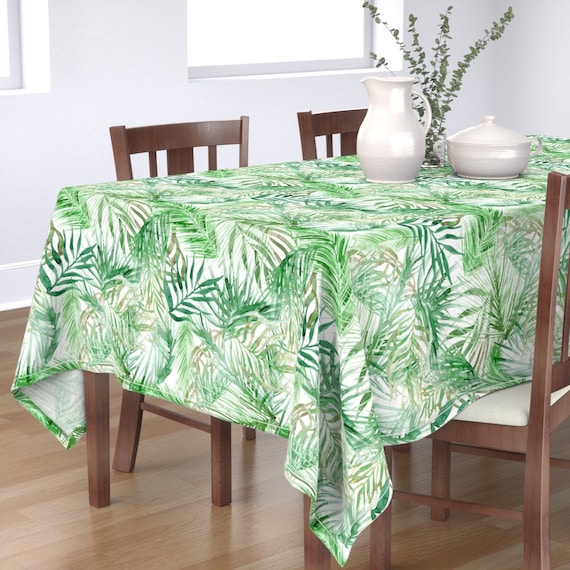 Palm Tropical Floral Table Linen Palm Leaf Peach Pink Floral Watercolor ...