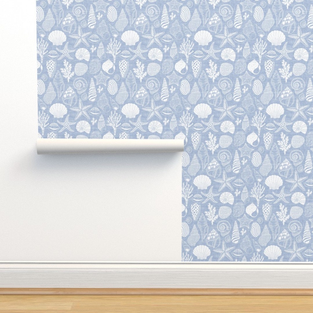 Nautical Seashell Non-pasted Wallpaper Coral Starfish Coastal Seaside ...