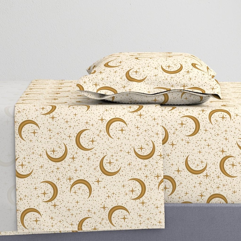 Boho Celestial Sheets - Night Sky by Mariliineira - Moon and Stars Gold ...