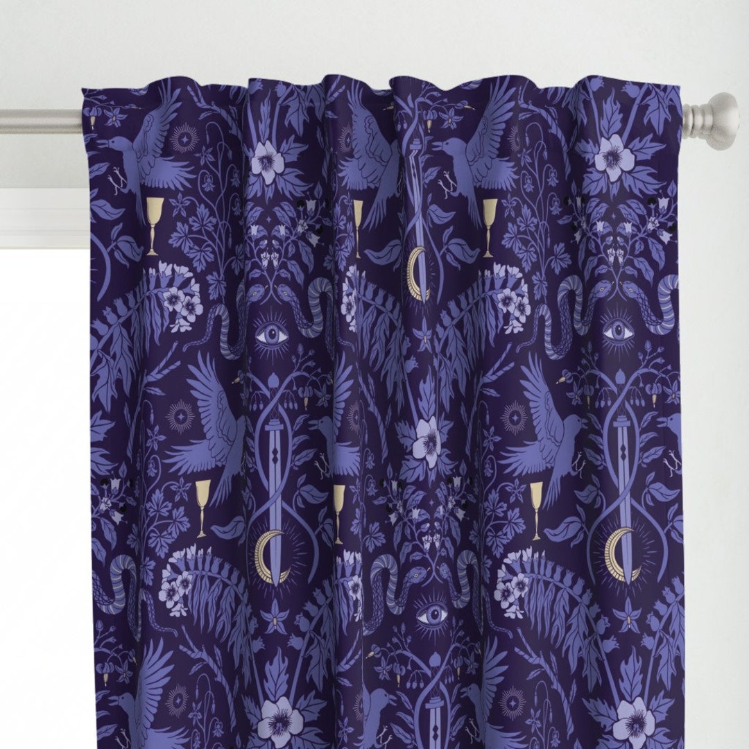 Dark Raven Curtain Panel Periwinkle Witch Garden by - Etsy