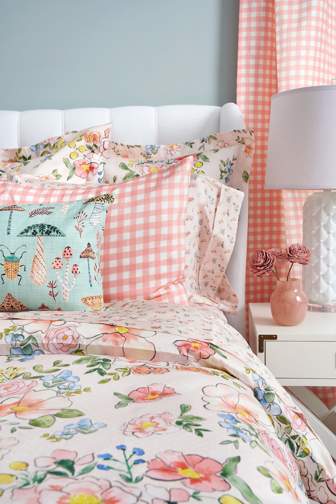 Chinoiserie Cottagecore Cotton Bedding Collection - Mushroom Pink ...
