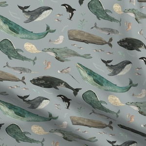 Sea Life Sheets - Whales Song Denim by Katherine_quinn - Boho Whales ...